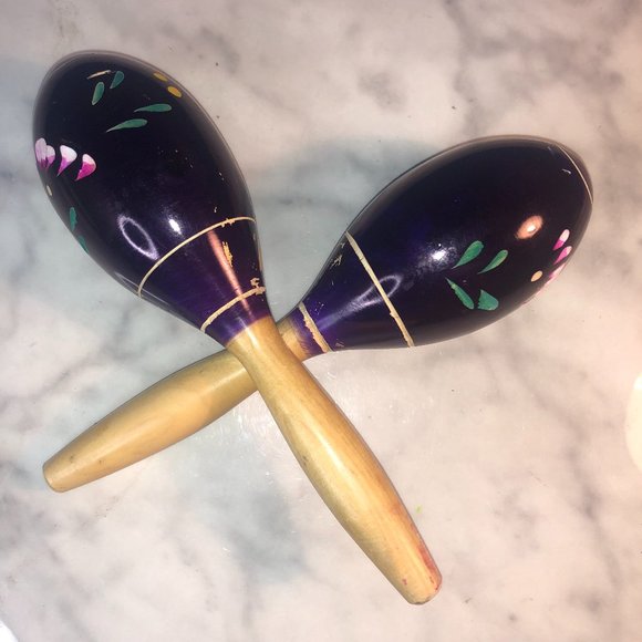 Other | Vintage Instrument Hand Painted Wood Maracas Purple Wpink ...